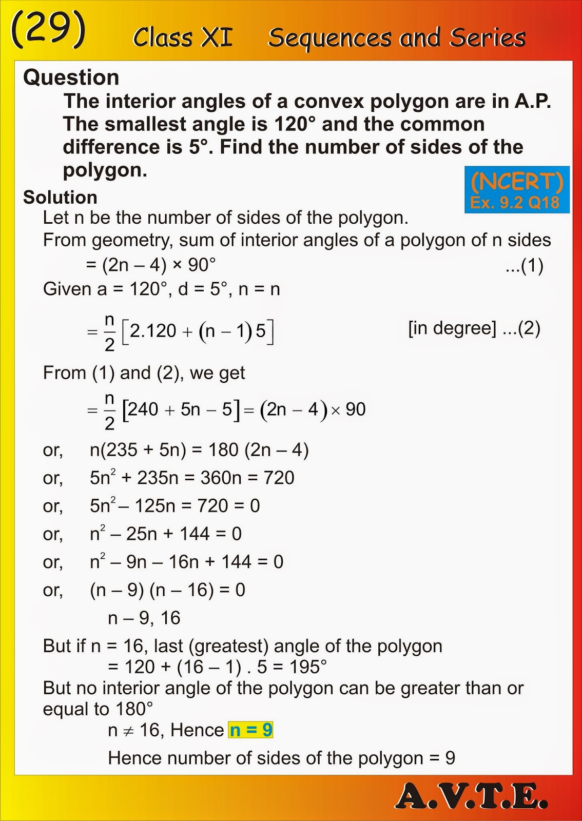Slide 29 for Class XI Sequences and Series Word Problem NCERT Q 18