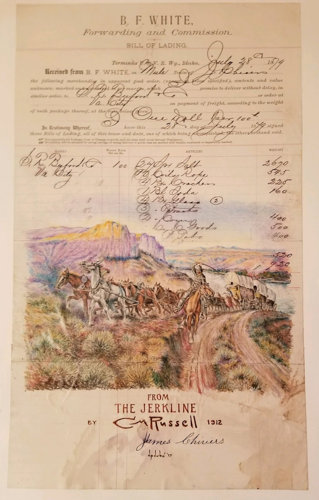 Old Paper Art: Mule Train Bill of Lading