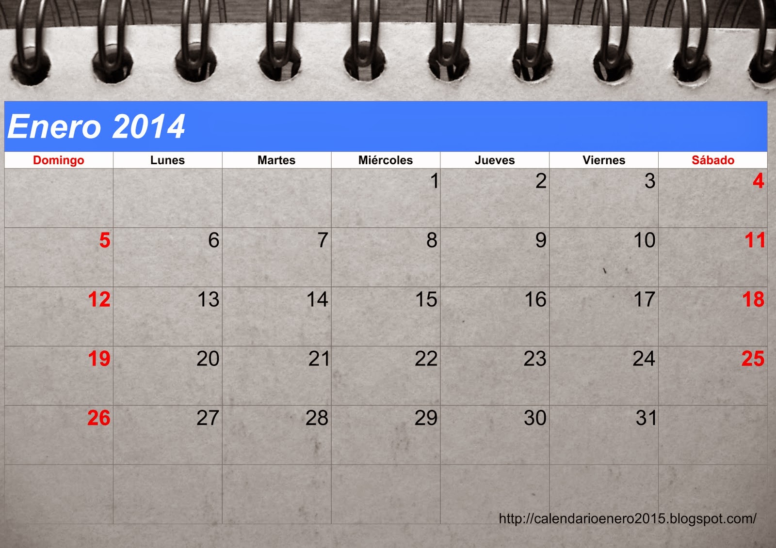 Calendario Enero 2015 en formato pdf - Calendario Para Imprimir Enero ...