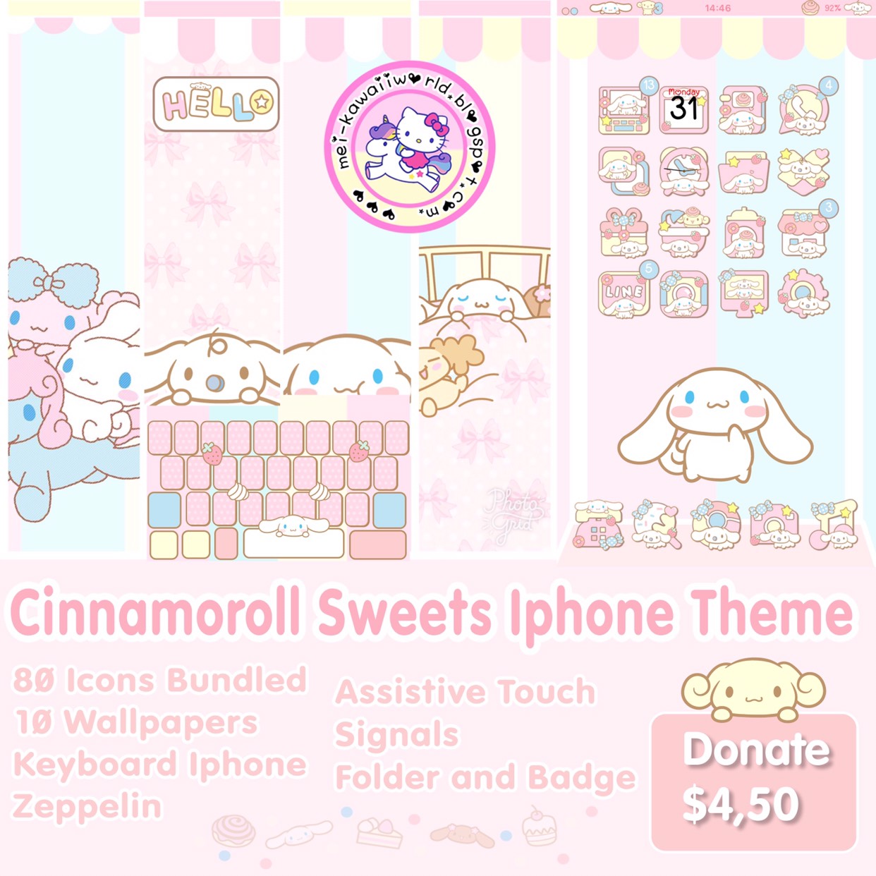Kawaii World : Cinnamoroll Sweets Iphone Theme