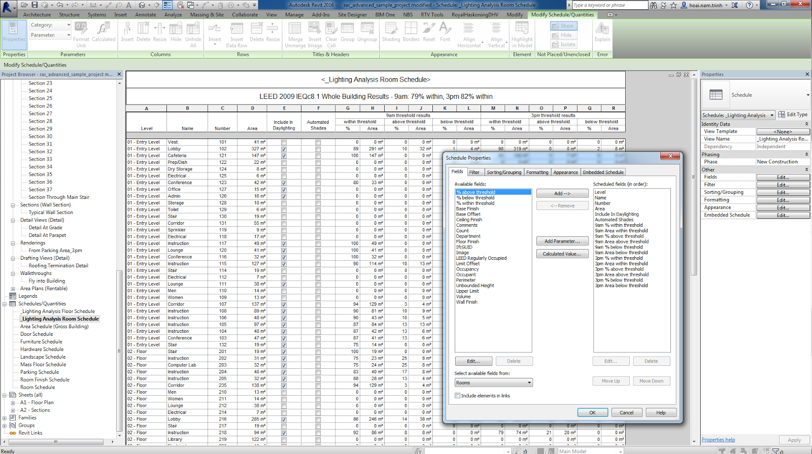 Revit Schedule - Tự học Revit MEP
