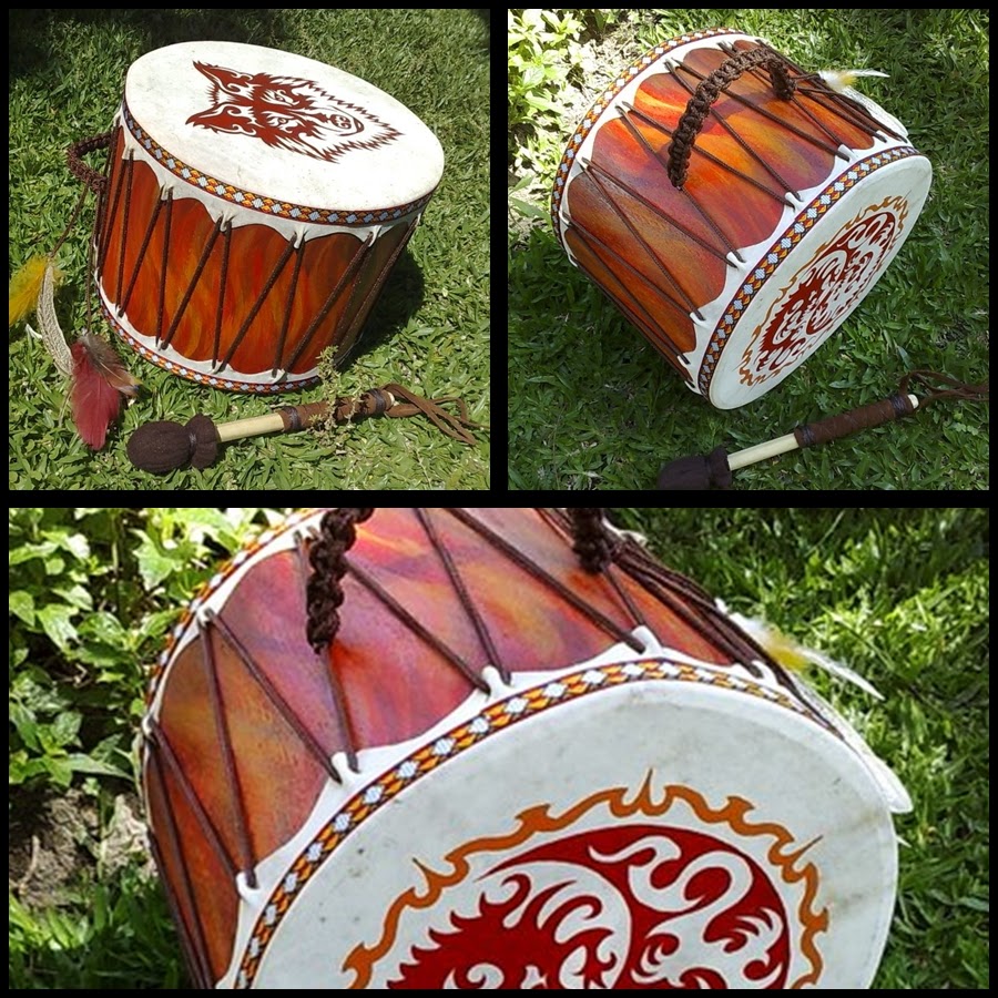 Wakan Wood Tambores: TAMBOR PUEBLO 30 X 30 CM - O lobo e o dragão tribais