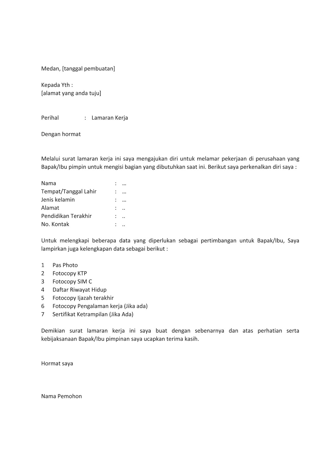 Contoh Surat Lamaran Bagian Administrasi - Delinewstv