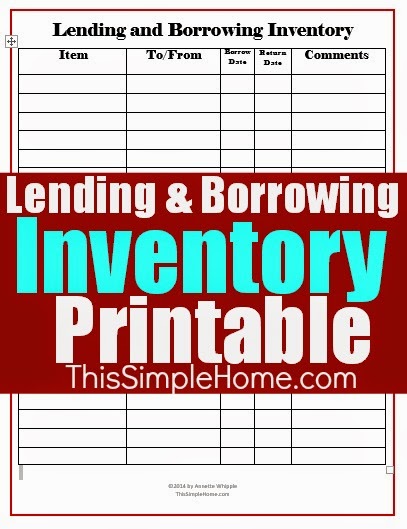 Lending and Borrowing Inventory Printable - This Simple Home