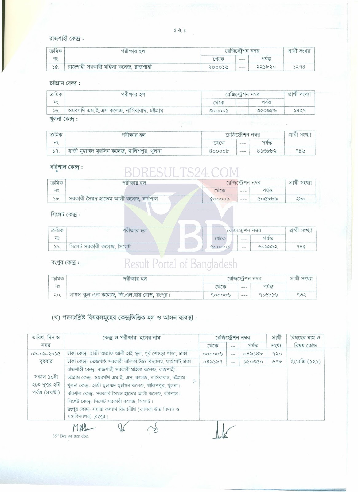 35th BCS Written Exam Seat Plan 2015 Published