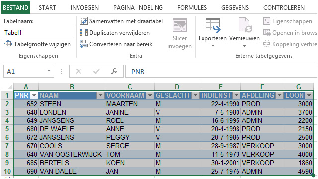 Tips voor Excel: Tabel maken