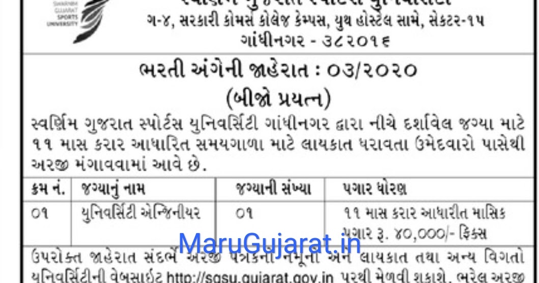 Swarnim Gujarat Sports University (SGSU) Recruitment for University ...