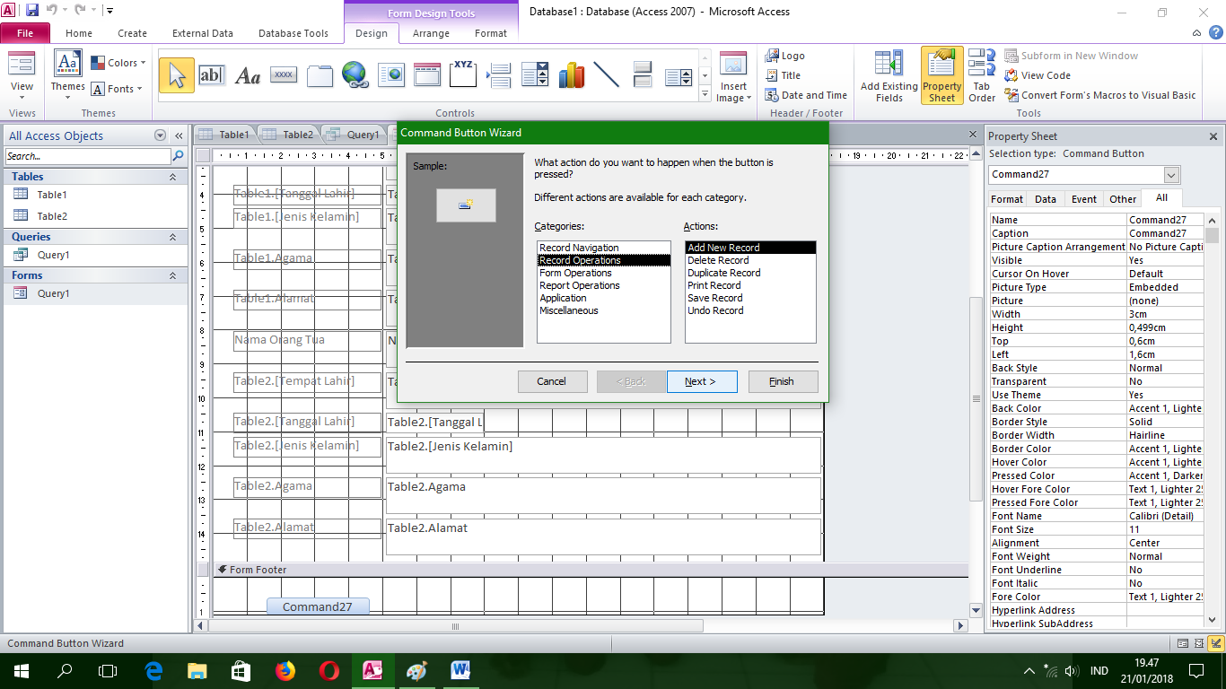 Cara Membuat Table, Query, Form dan Report pada Microsoft Acces