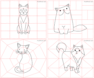 Four grid: Free printable Cat grid line drawing worksheet/activity for kids