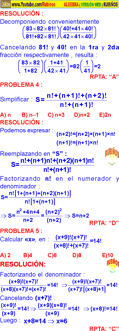 FACTORIAL Y NÚMERO COMBINATORIO PROBLEMAS RESUELTOS