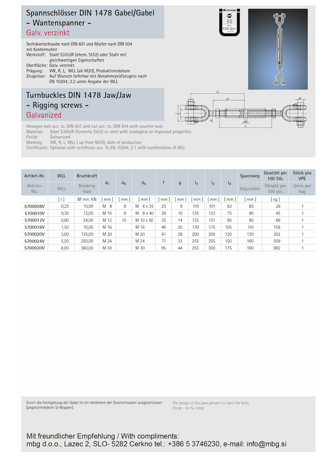 braant drahtseil: Spanschlösser DIN 1478 Gabel/Gabel -Wantenspanner-