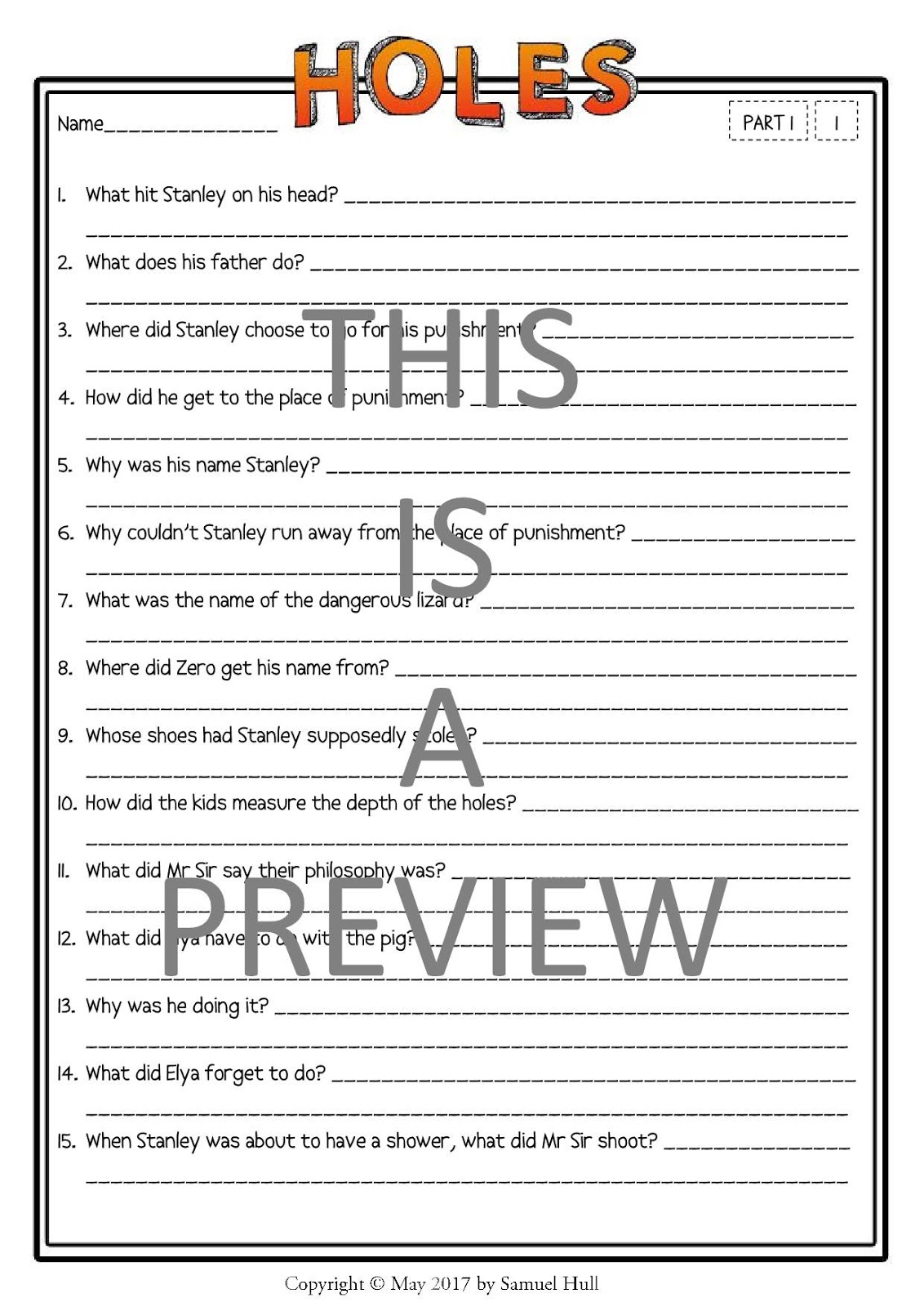 Holes (2003) - Movie Questions + Summary writing Activities ~ Movie ...