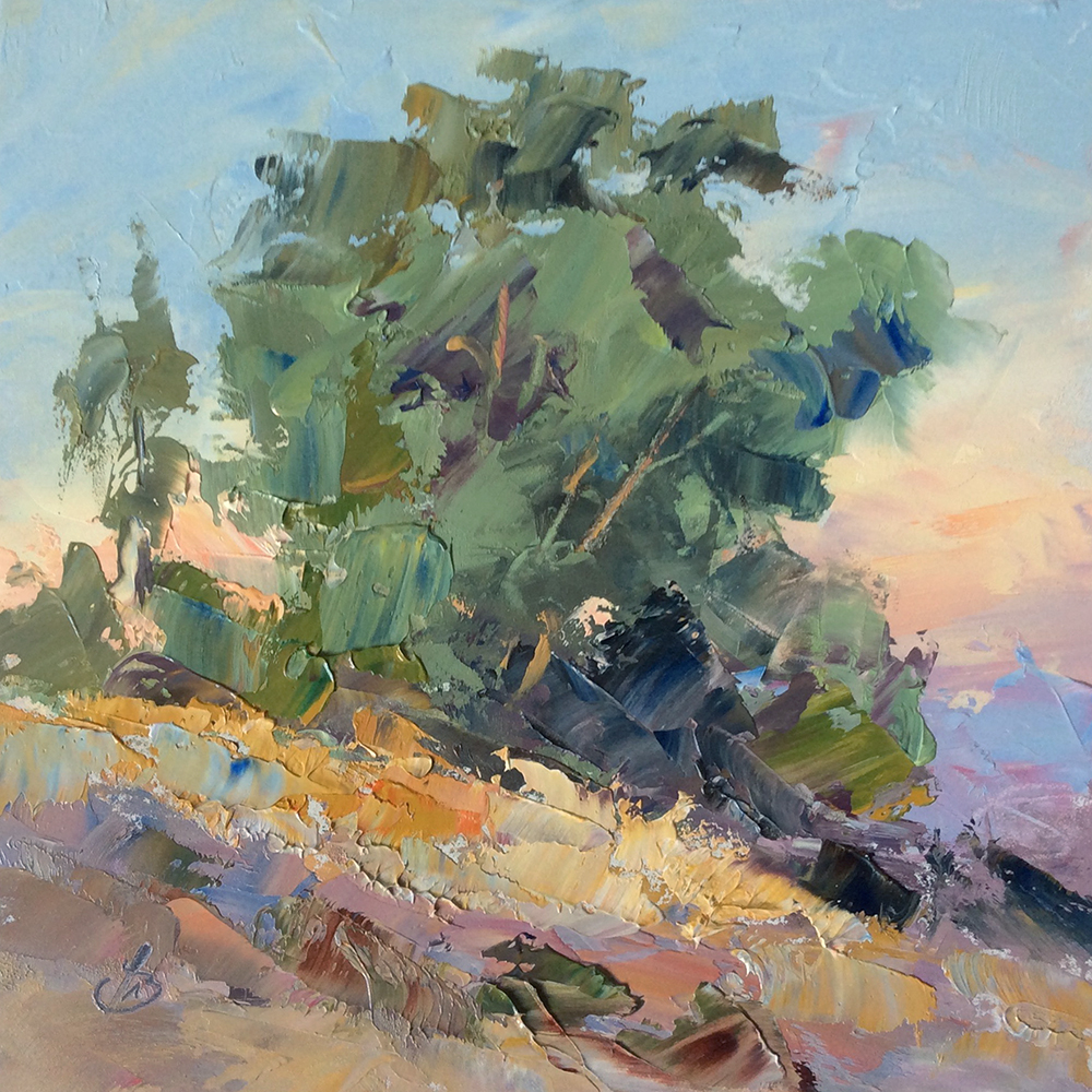 TOM BROWN FINE ART: COLORFUL 6x6 IMPRESSIONIST LANDSCAPE by TOM BROWN