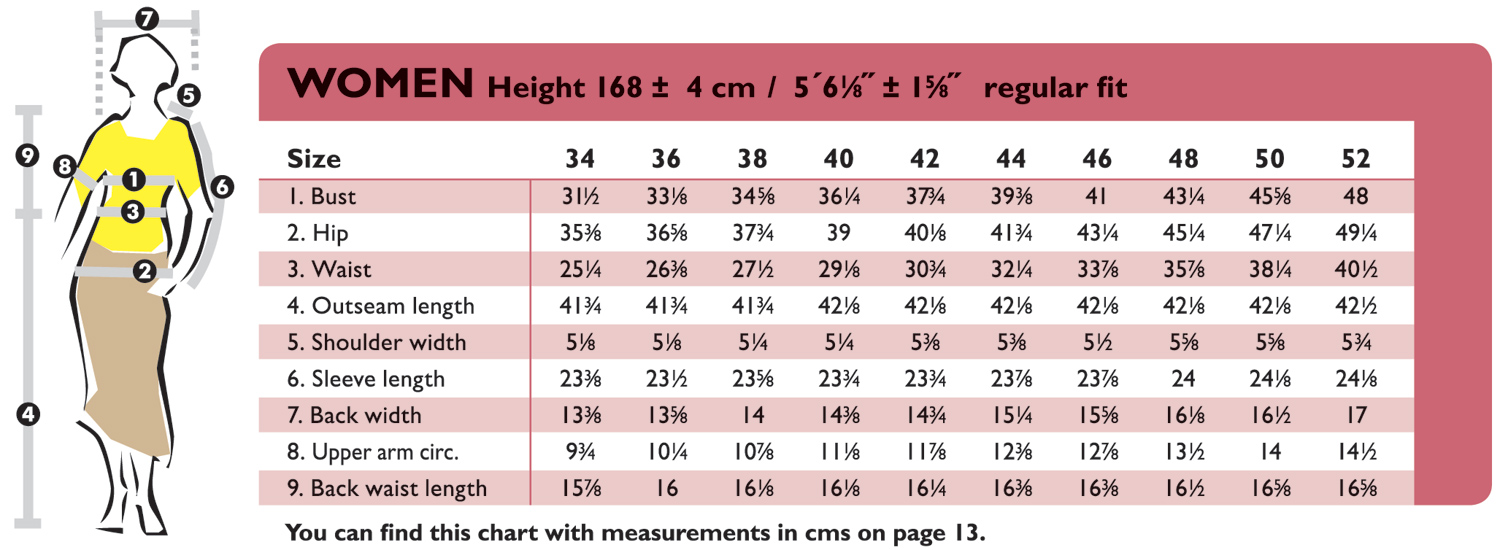 The OTTOBRE Design Blog Women s Size Chart In Inches