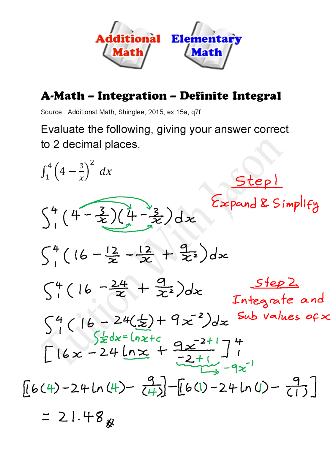 A-Math - Integration - Definite Integral (2) | Singapore Additional ...