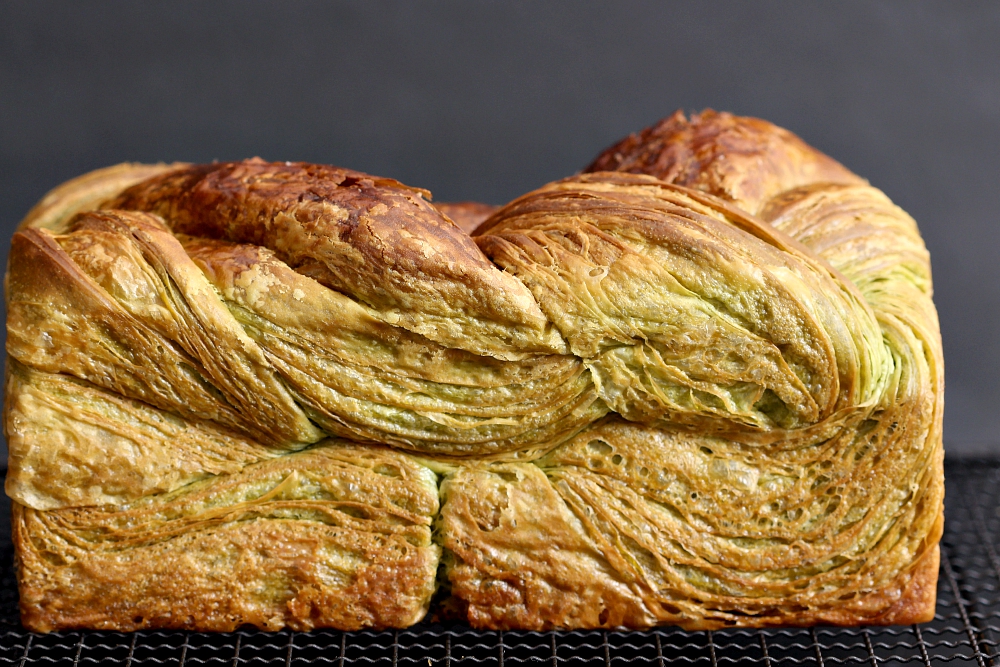 Matcha danish loaf and croissants
