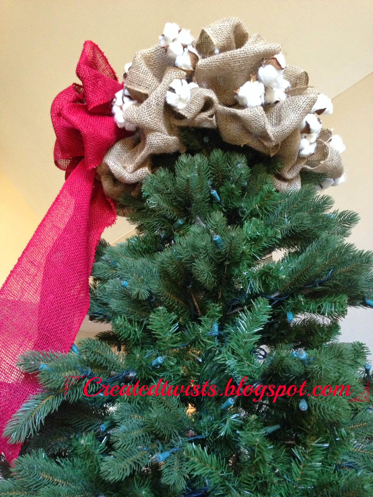 Created Twists: Cotton Top--- Burlap Tree Crowns With Cotton for Christmas!