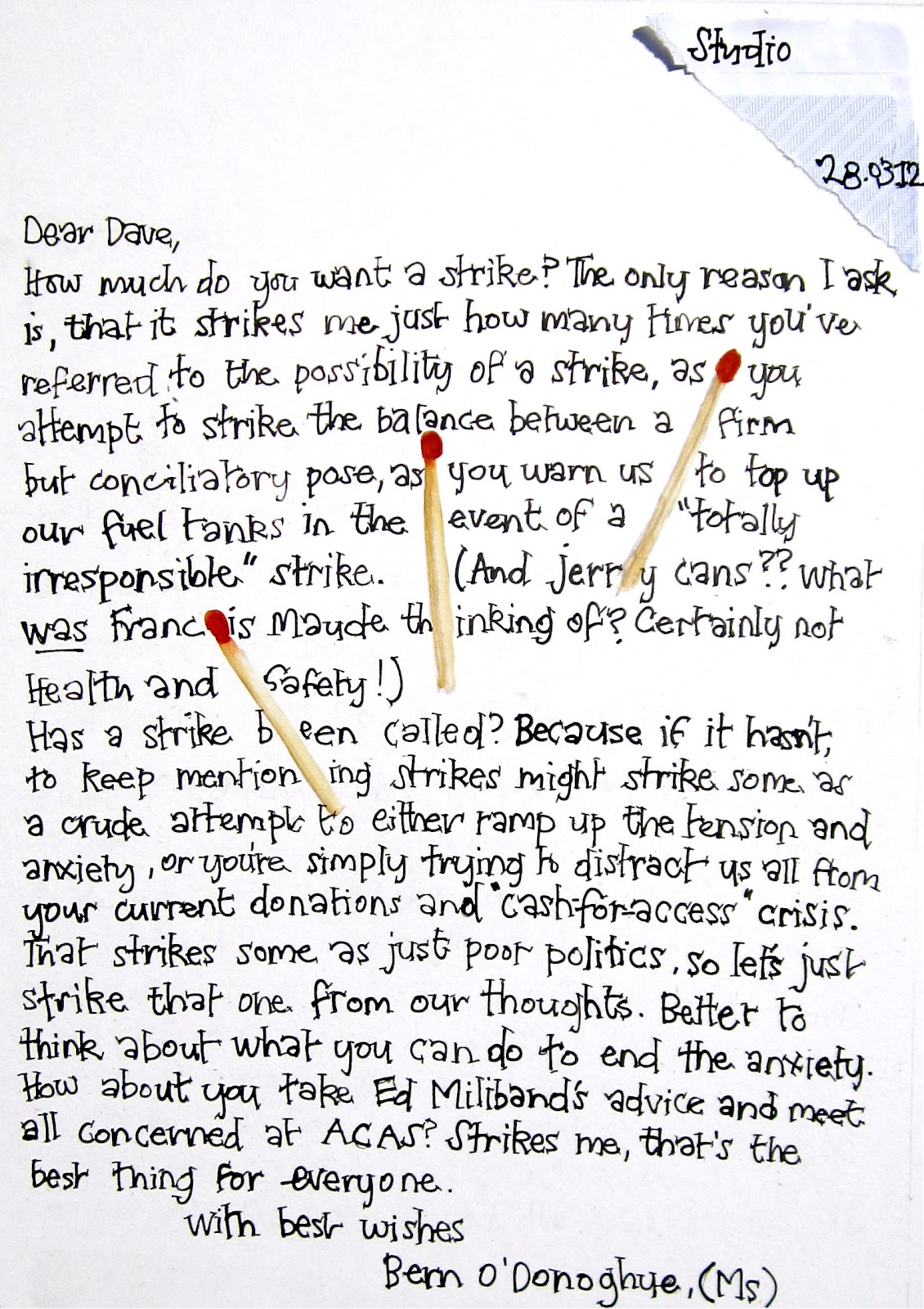 Dear Dave and Nick...: Letter 58: Strike, a pose