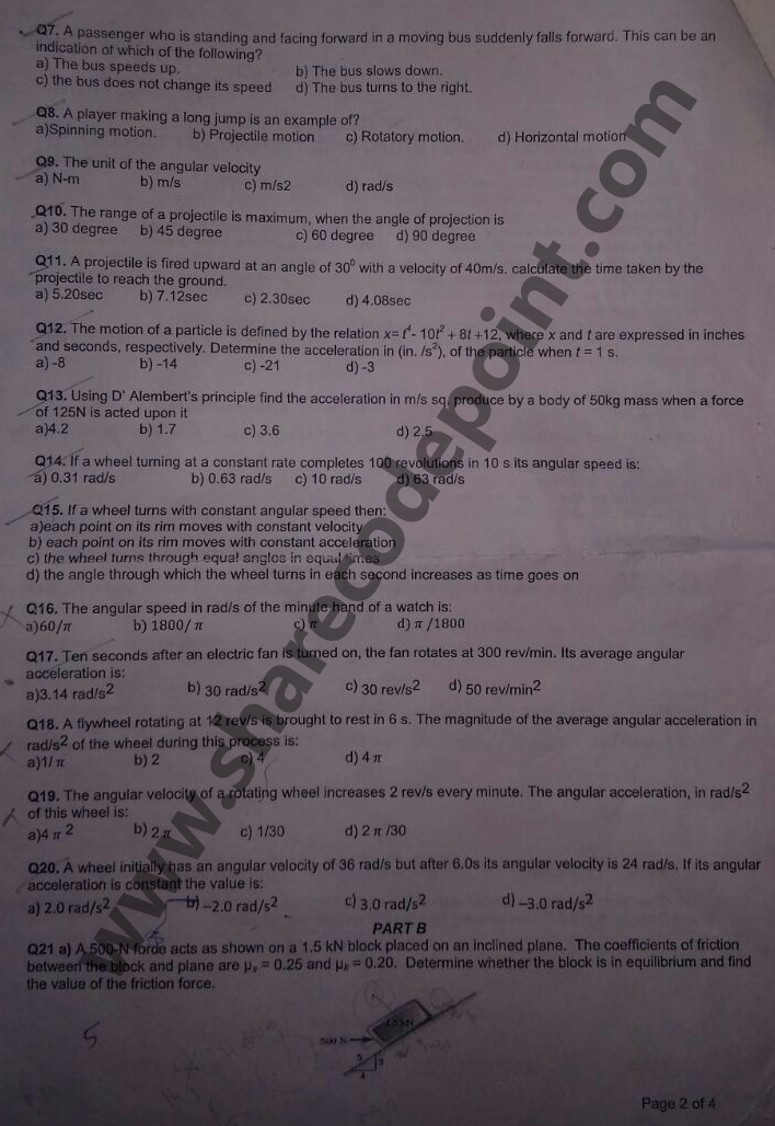 MEC107 : Basic Engineering Mechanics End Term Exam Question Paper - MEC ...