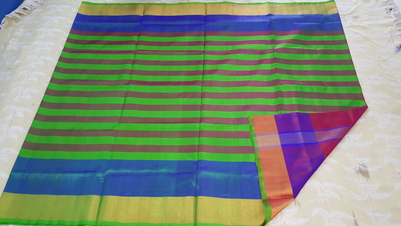Indian Traditional Handloom Sarees: Uppada Muti Color Thick Lines Pure ...