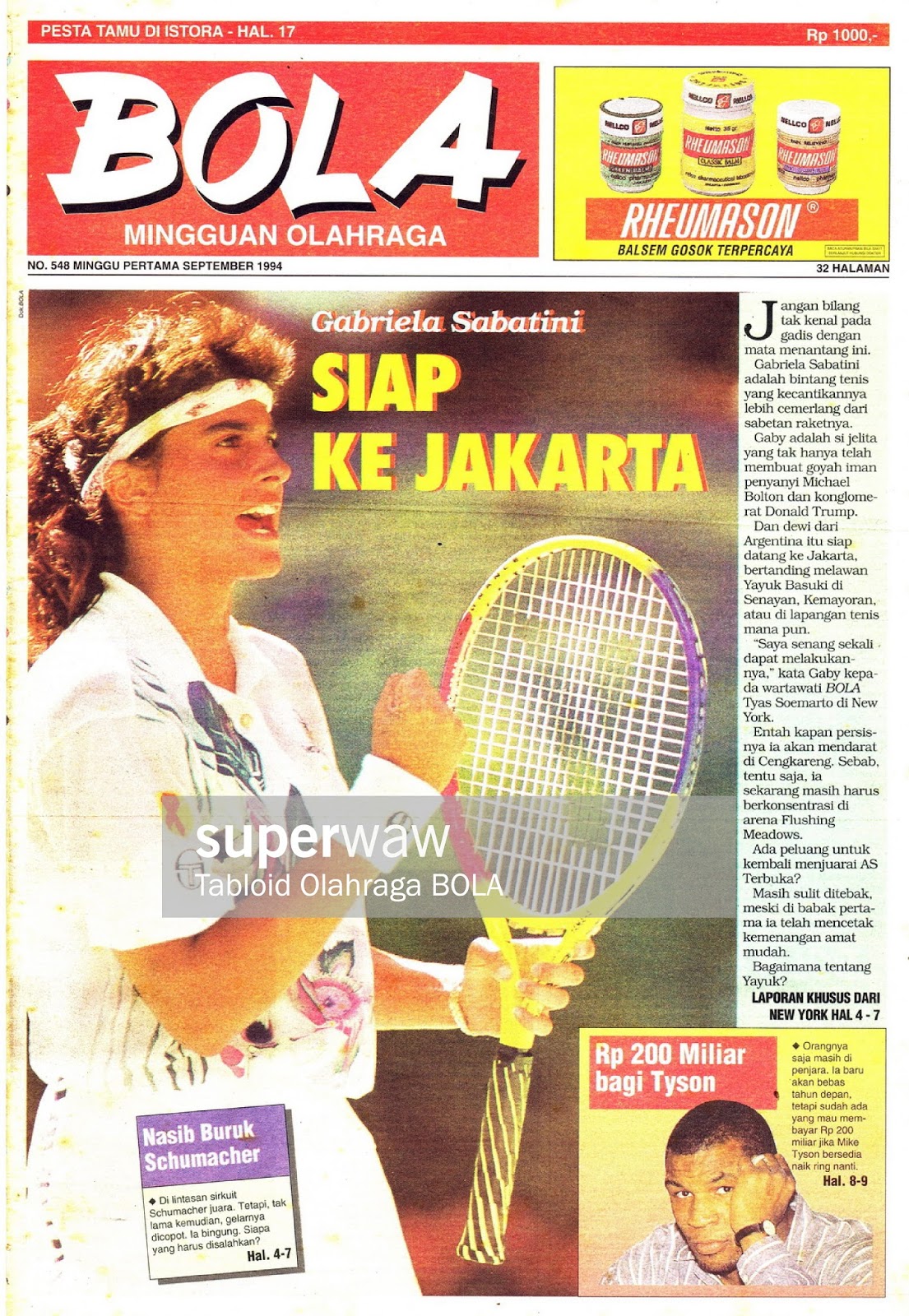 TABLOID BOLA: Gabriela Sabatini SIAP KE JAKARTA