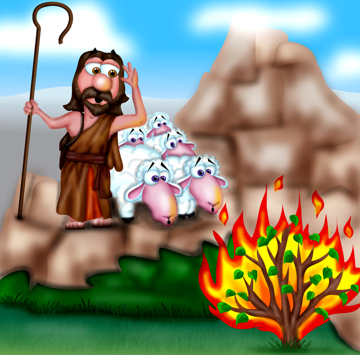 Cartoon Moses And The Burning Bush