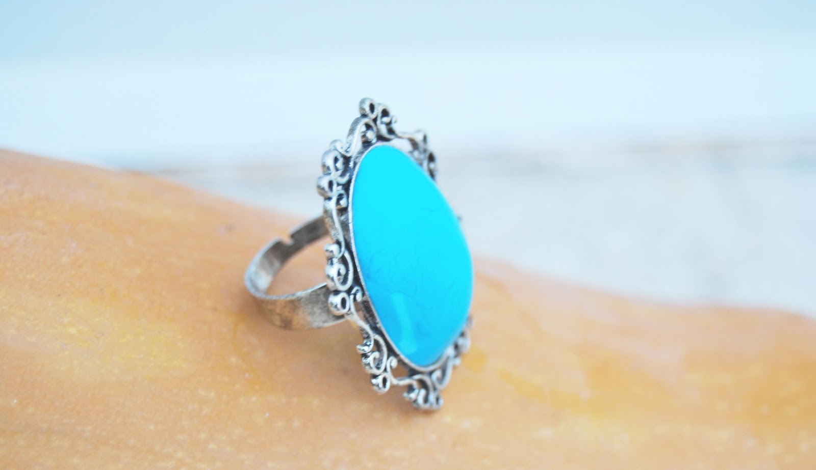 Anillo turquesa cenefa plateada | Fimonita Handmade Bisuteria Artesanal