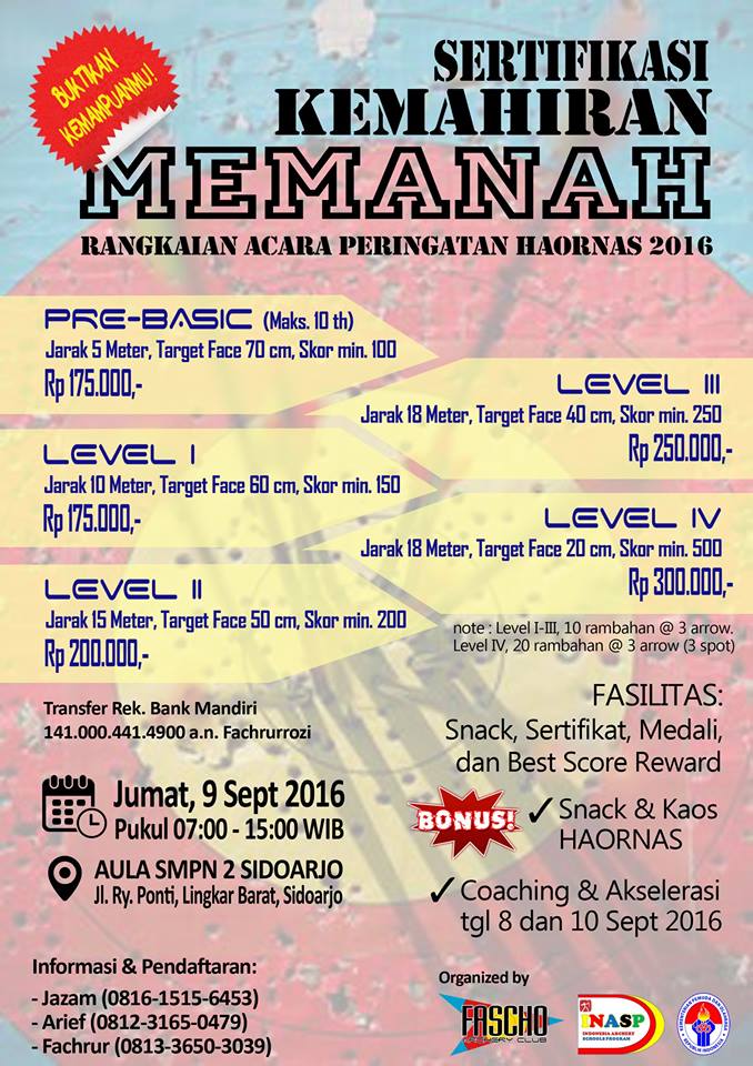Sertifikasi Kemahiran Memanah HAORNAS 2016. Sidoarjo, 9 September 2016 ...
