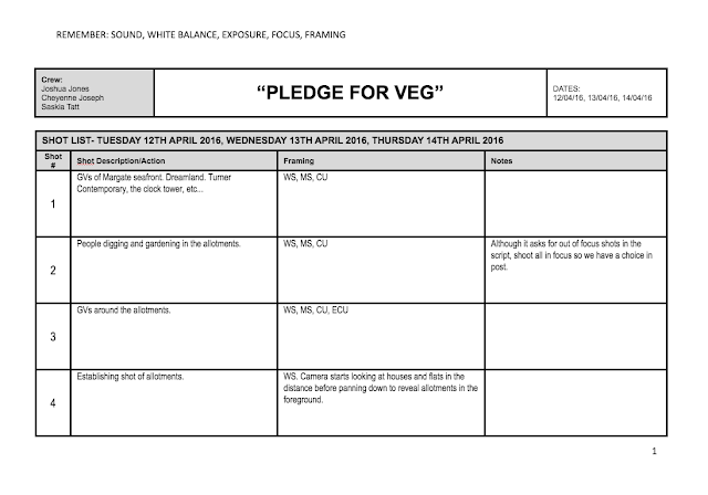 Documentary: Shot list