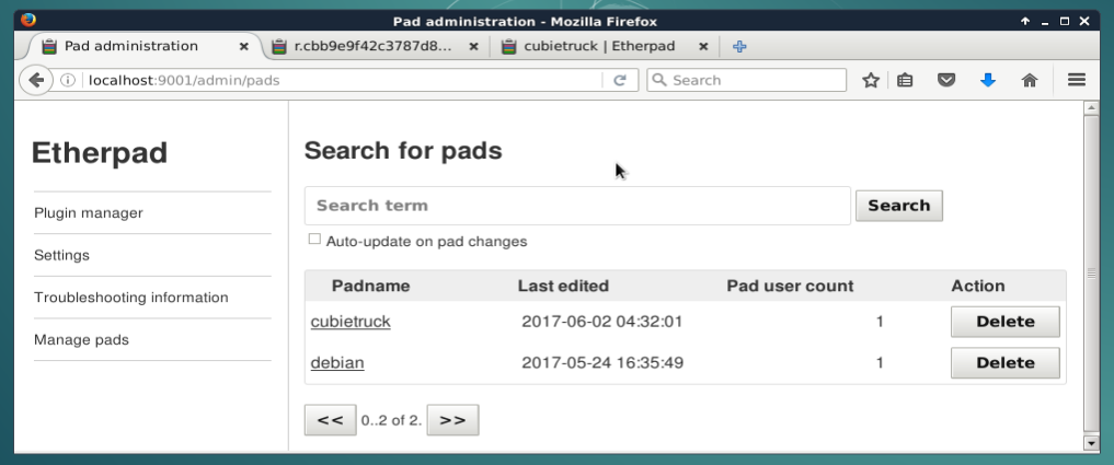 Stets unterwegs: Tips und Tricks: Erstellte Pads in Etherpad Lite aufräumen