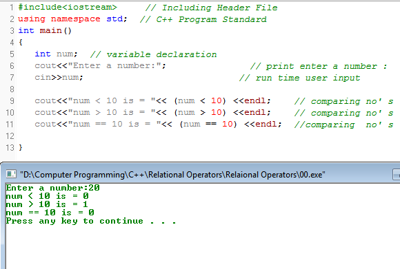 C++ : Compare Two Values- Relational Operators- Using C++ C++ : Compare Two Values- Relational Operators- Using C++