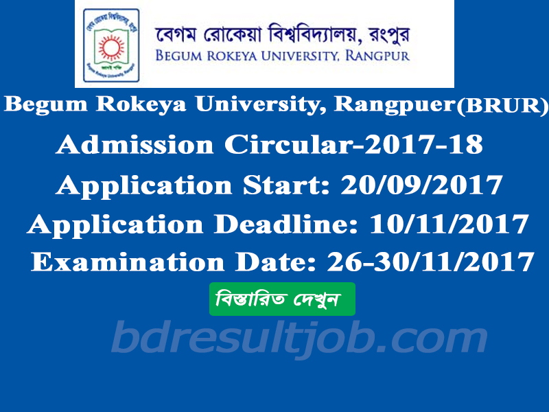 Begum Rokeya University, Rangpur (BRUR) Admission circular 2017-2018 ...