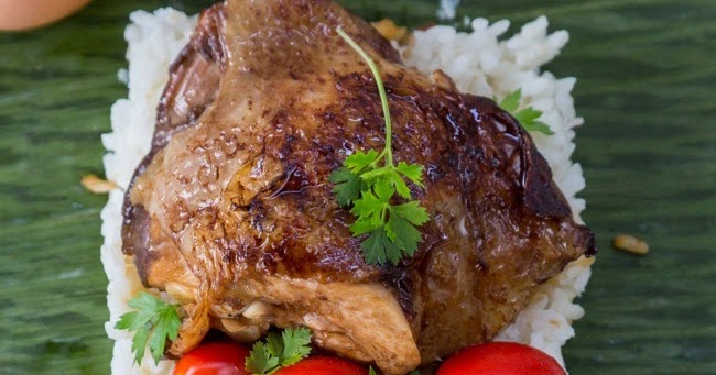 Binalot: Chicken Pork Adobo and Steamed Rice Wrapped in Banana Leaves