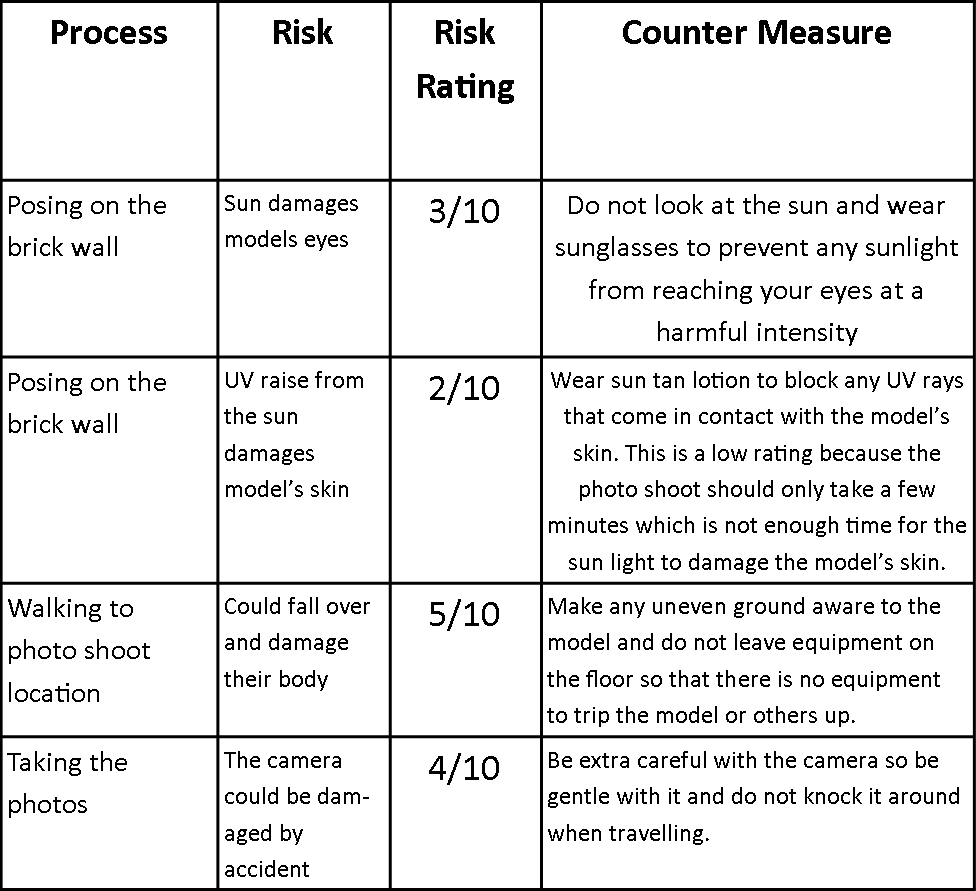 Brandon's AS Media Studies Blog: Photo shoot Risk Assessment