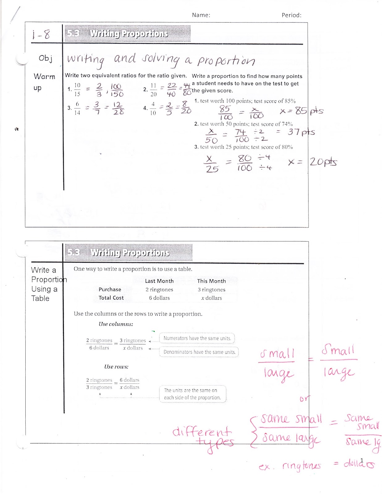 Ms. Jean's Classroom Blog: 5.3 Writing Proportions