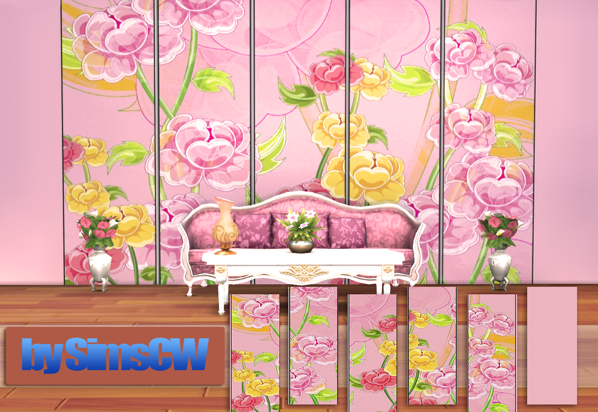 Pink floral wallpapers by SimsCW | Conversion World The Sims