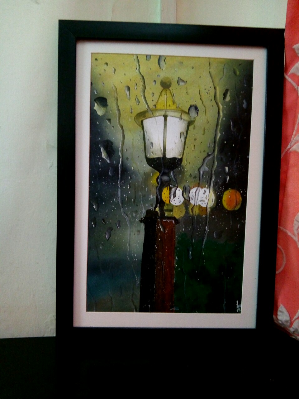 Acrylic Painting: Lamp post in the rain (Original) | Shopby.in