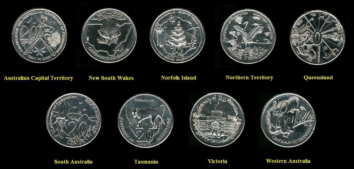 Colecciones de monedas: Australia. 20 Cent. Centenary of Federation