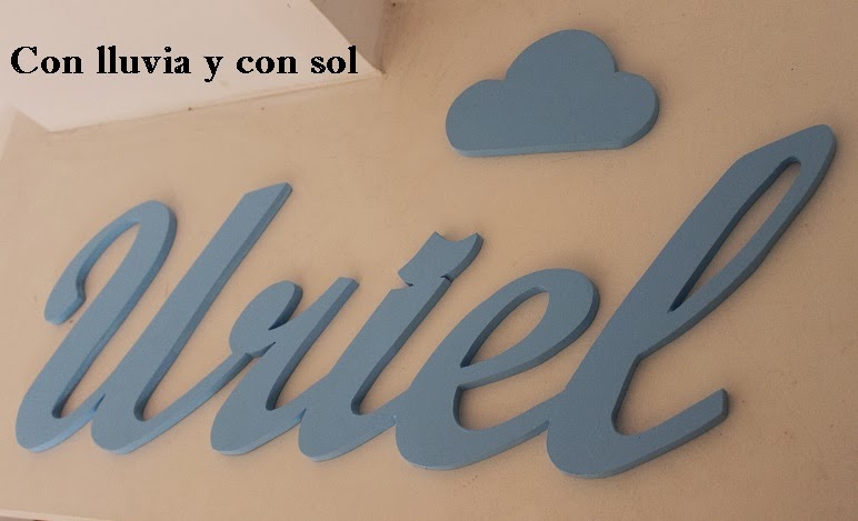 Con lluvia y con sol: LETRAS DECORATIVAS DE MADERA: URIEL CON NUBE