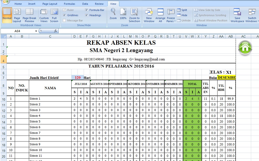 Aplikasi Absen Siswa dengan Excel