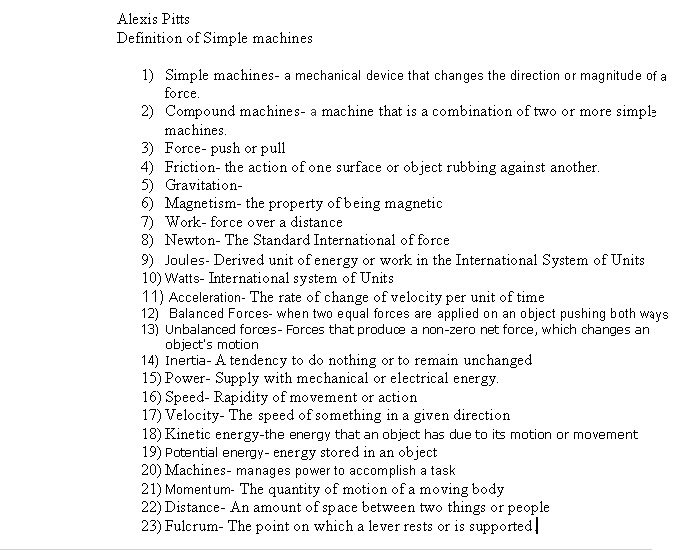 Lexis: 7 simple machines vocabulary