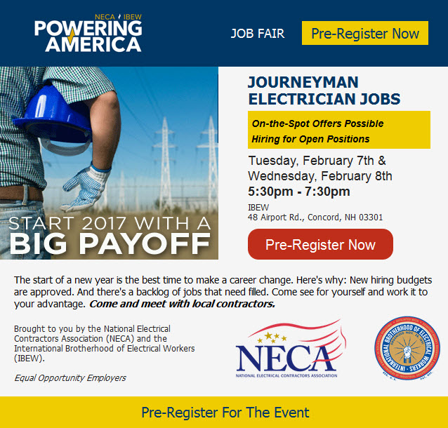 Active Job Openings: Electricians Job Fair Concord, NH Active Job Openings: Electricians Job Fair Concord, NH