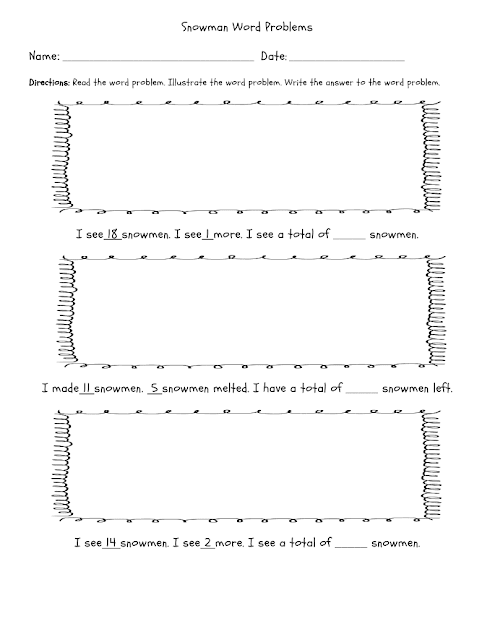 Lovely Literacy & More: Snowman Word Problems & Ten Frame Math Sentence