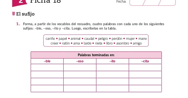 FORMANDO PALABRAS: ACTIVIDAD SOBRE LOS SUFIJOS
