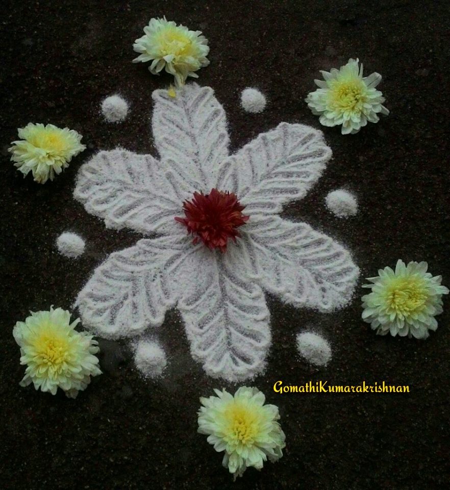 TELUGU WEB WORLD: SIMPLE WHITE FLOWER MINI RANGOLI ART