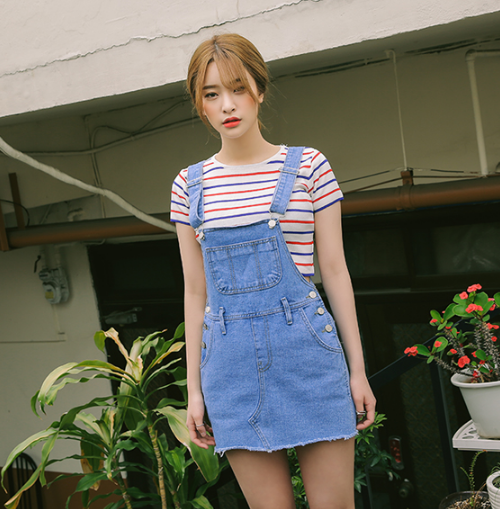 [Stylenanda] Short Denim Overall Dress | KSTYLICK - Latest Korean ...