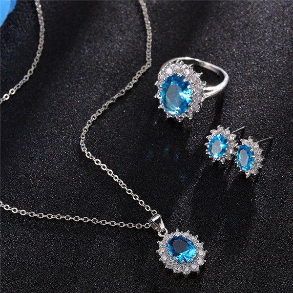 Fashion Blue Crystal Stone Wedding Jewelry Sets For Brides Silver Color ...