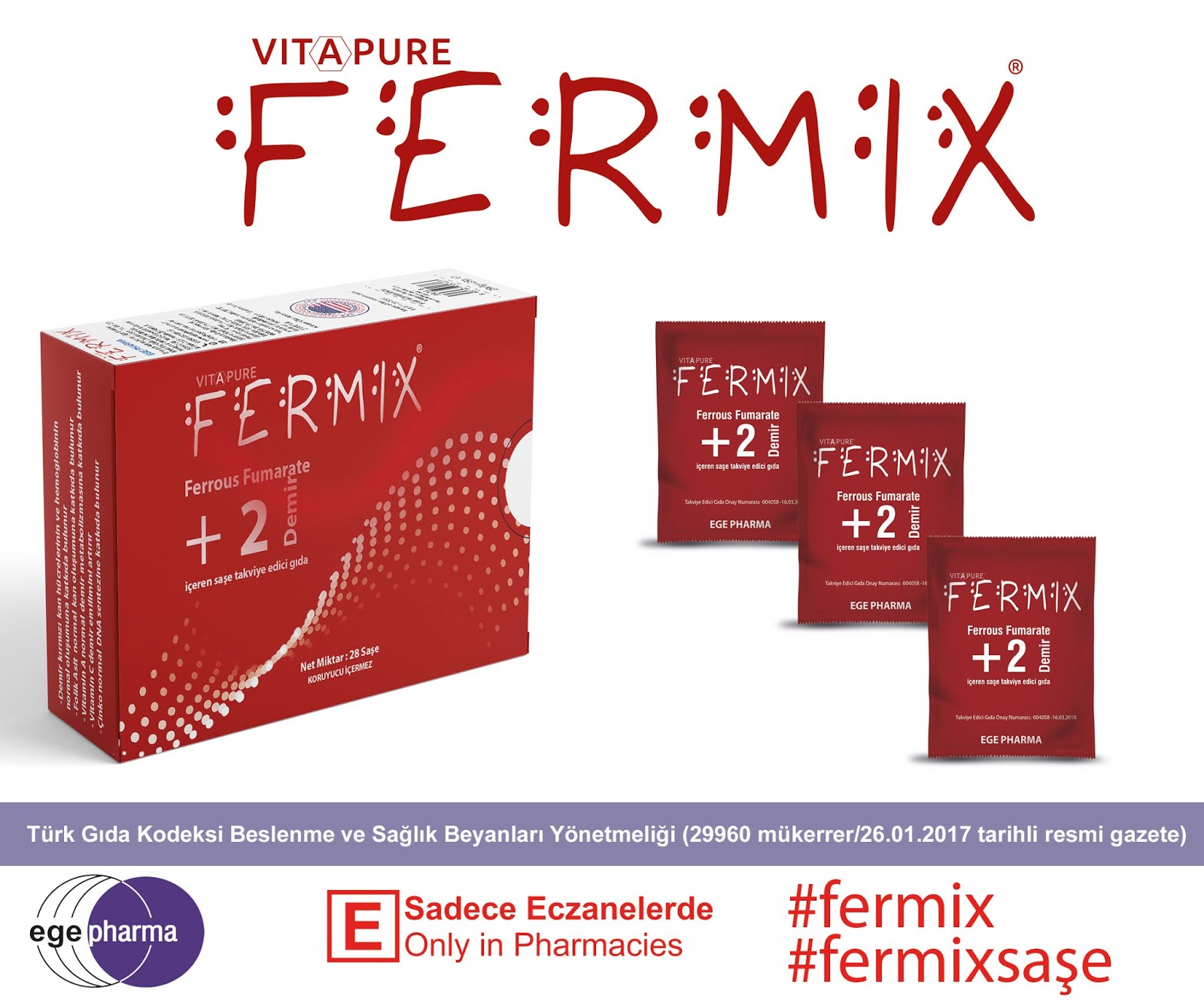 Fermix Saşe - Artık Türkiye'de - +2 Ferrous Fumarate - parabensiz demir