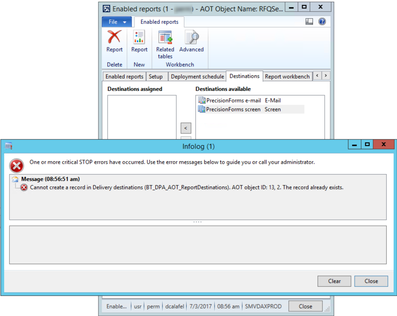 Unable To Configure Report For Precisionforms Record Already Exists Dag Calafell Iii