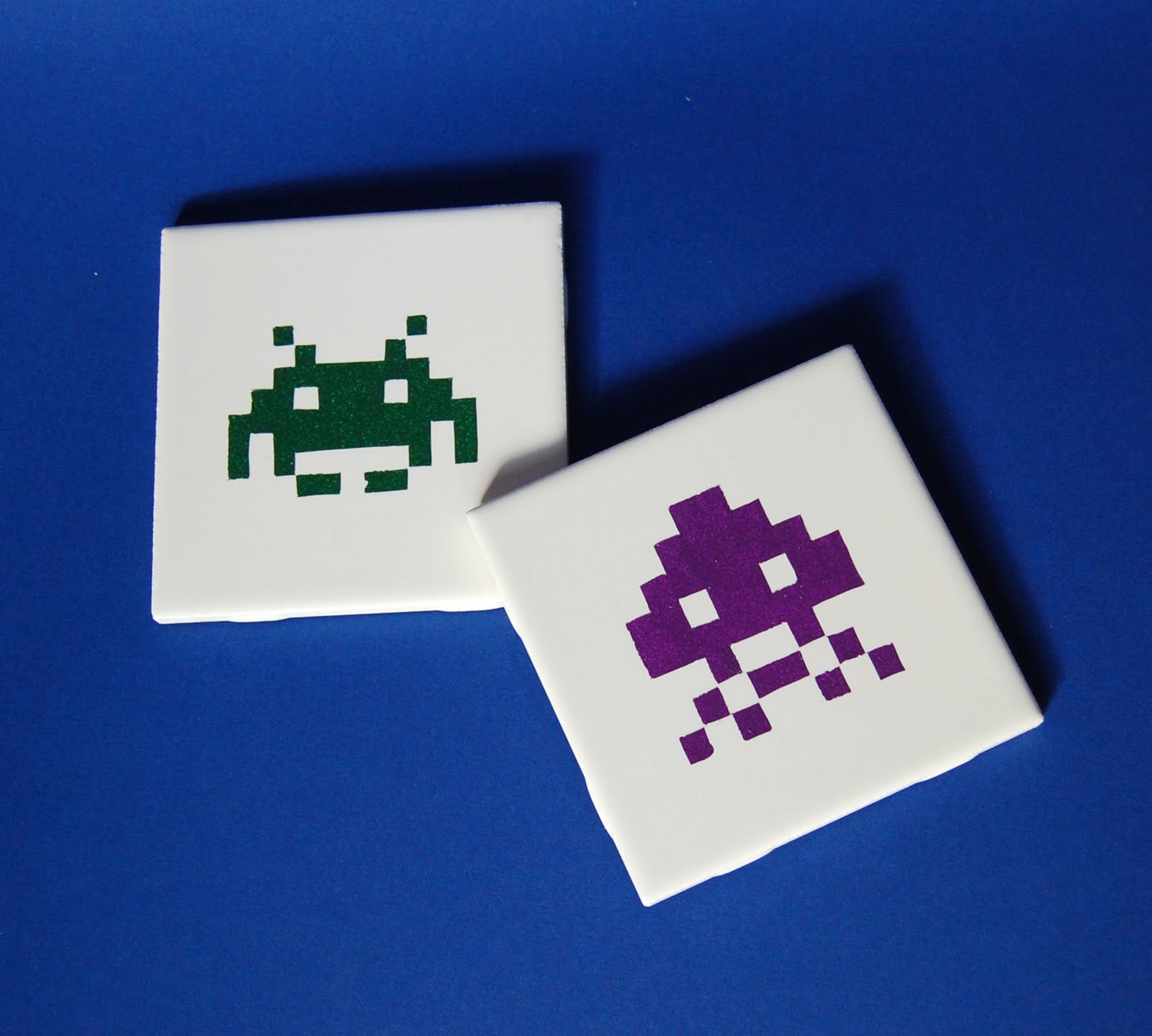 The Craftinomicon: Painted Tiles: Space Invaders Coasters